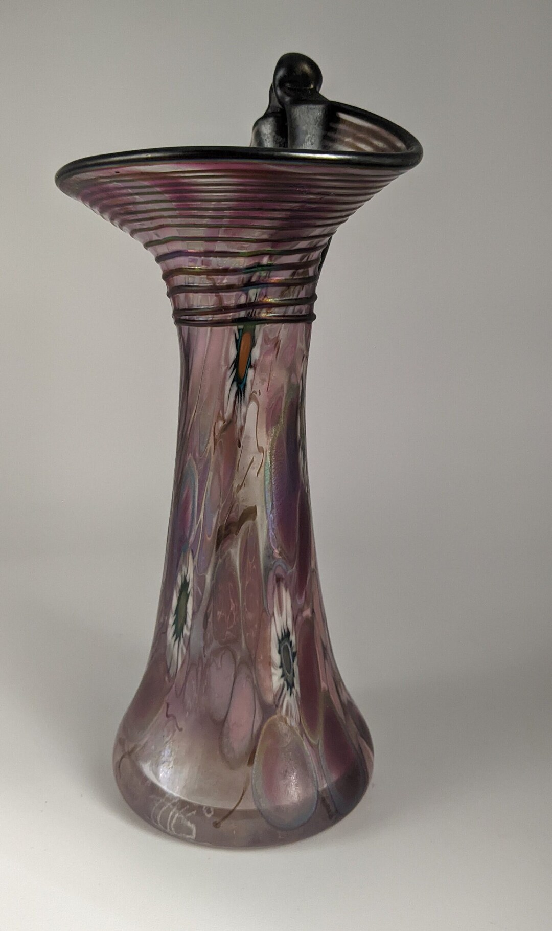 Herbert A Thomas Mouth-blown, Art Glass Vase With Millefiori, Threaded ...