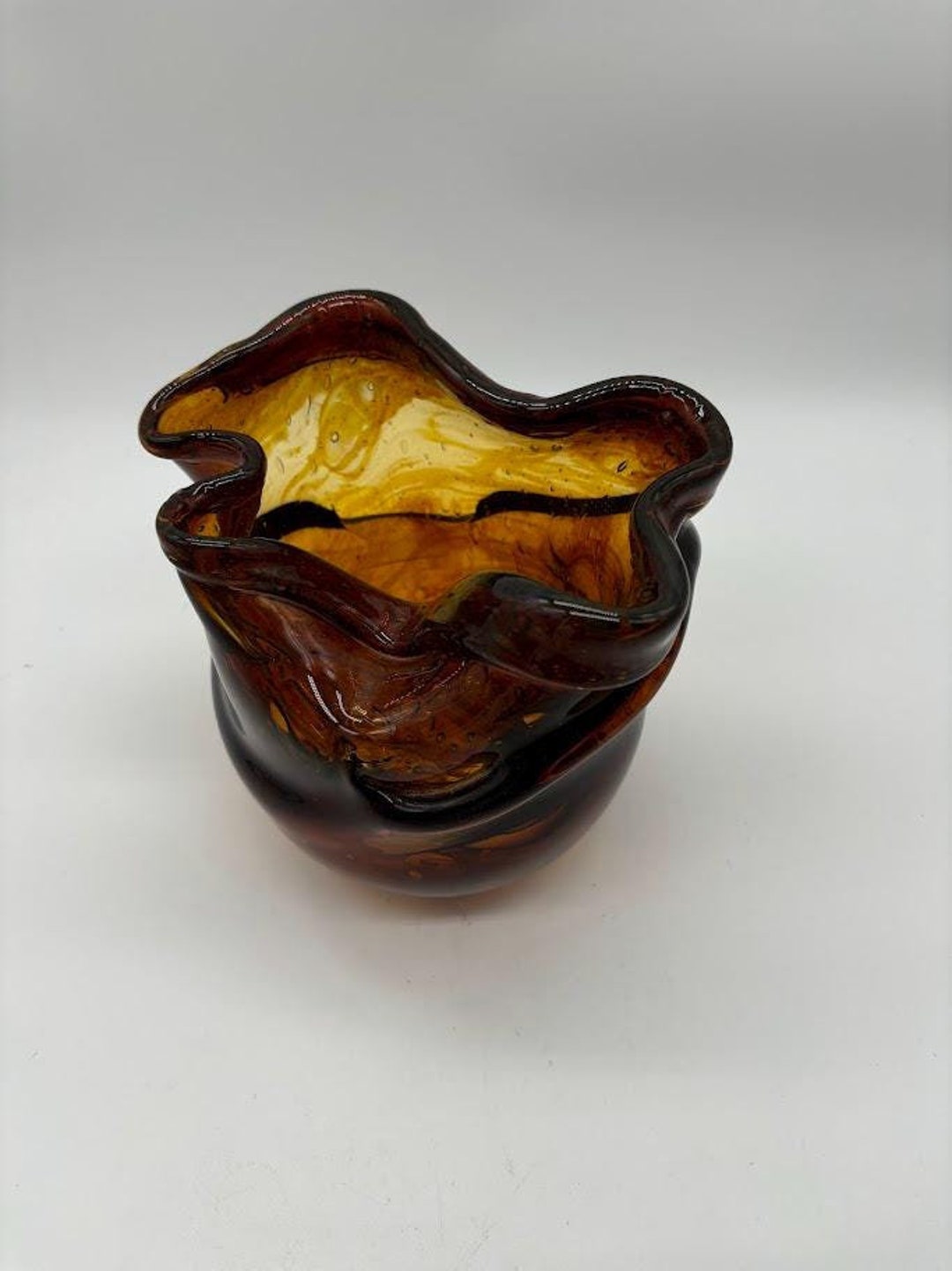 Signed, Hand-blown, Free-form, Art Glass Vase/bowl. 5.5