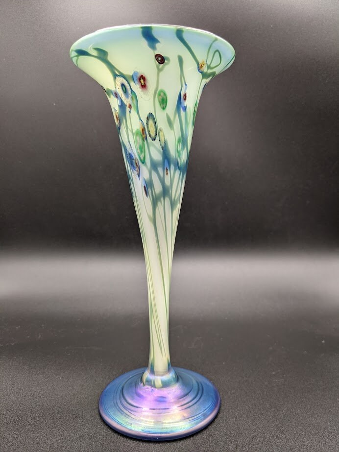 Vintage 9.25 Lustre Glass Trumpet Vase With Millefiori Murine by Carl ...