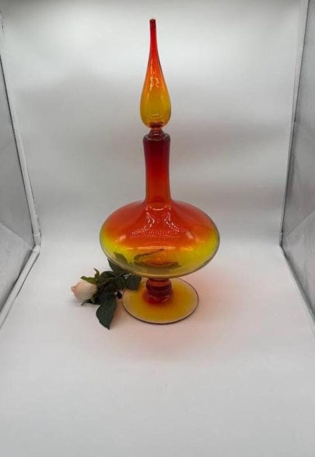 Blenko Art Glass 6212 Wayne Husted Decanter/genie Bottle. MCM Amberina ...