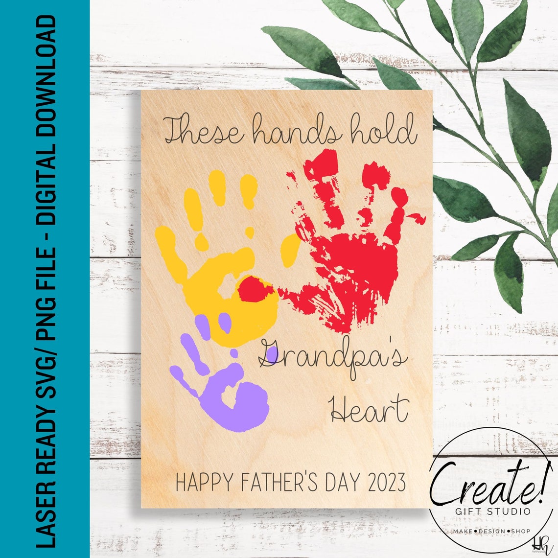 SVG Father's Day Handprint Sign| Wood Handprint | Wooden Kids Gift for ...