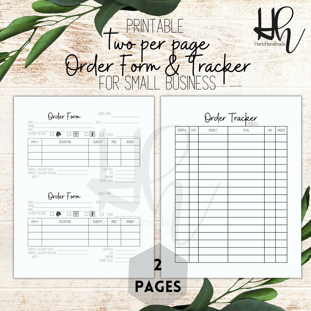 Printable Order Form With 2 Orders per Page and Tracker Log for ...