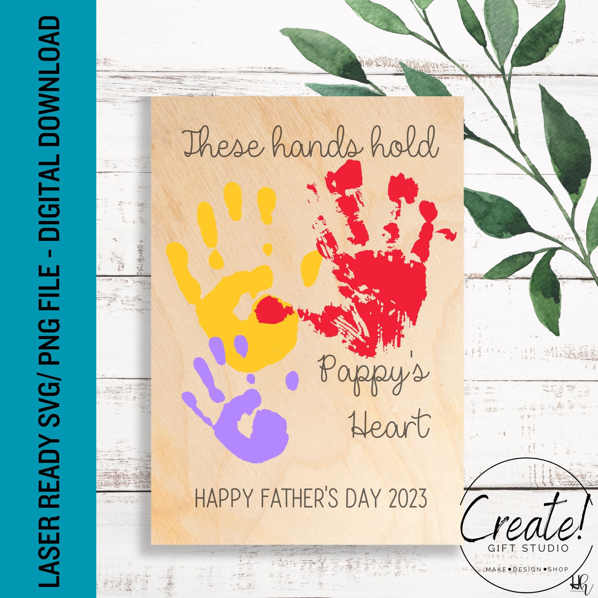 SVG Father's Day Handprint Sign| Wood Handprint | Wooden Kids Gift for ...
