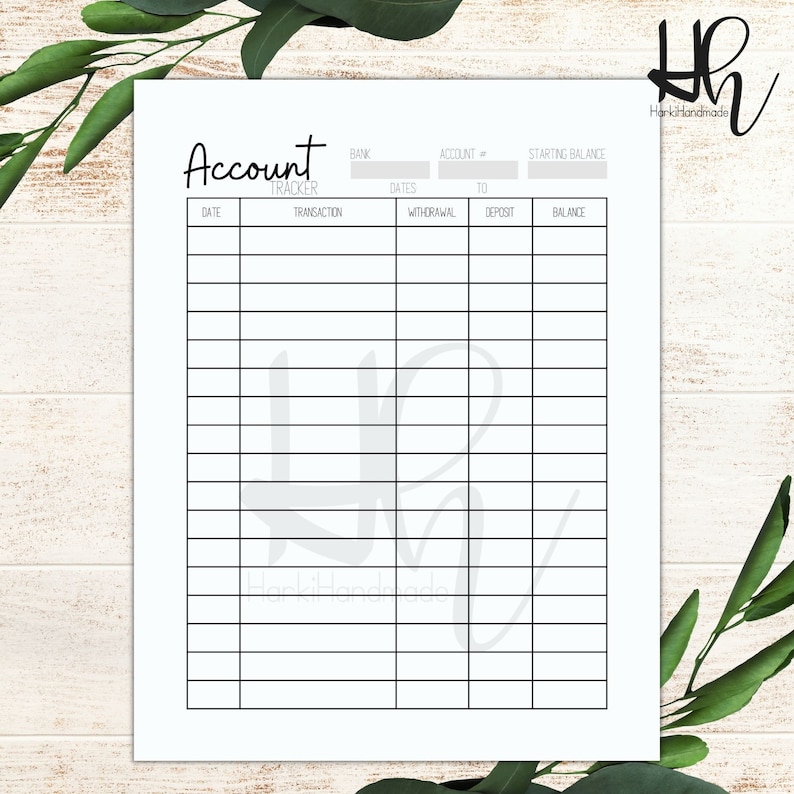 Printable Accounts Trackers for Home, Crafters, and Small Business, 1 ...