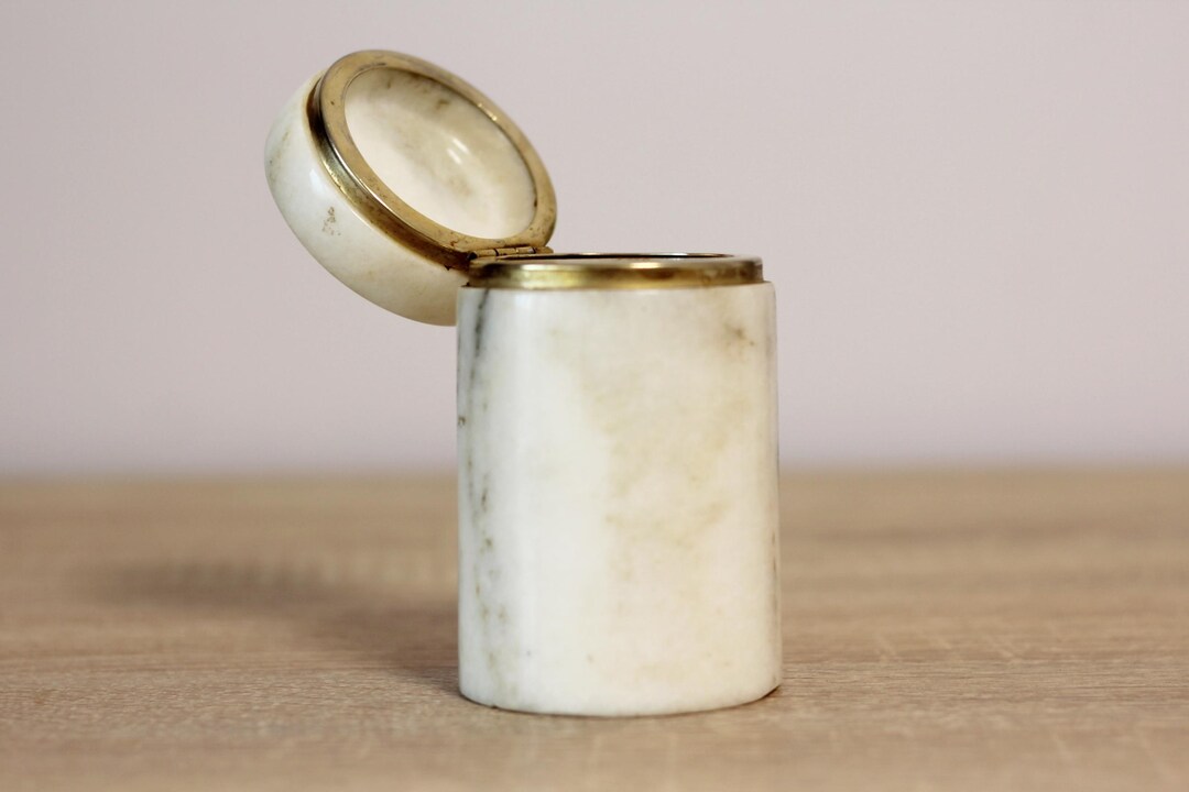 Vintage Round Marble Trinket Box With Brass Frame - Etsy