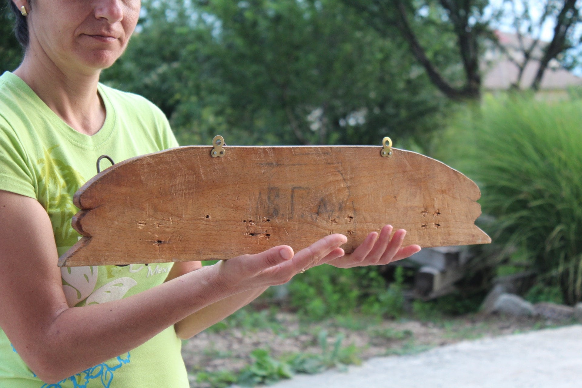 Antique wall hanger Wood base hanger and metal hooks | Etsy