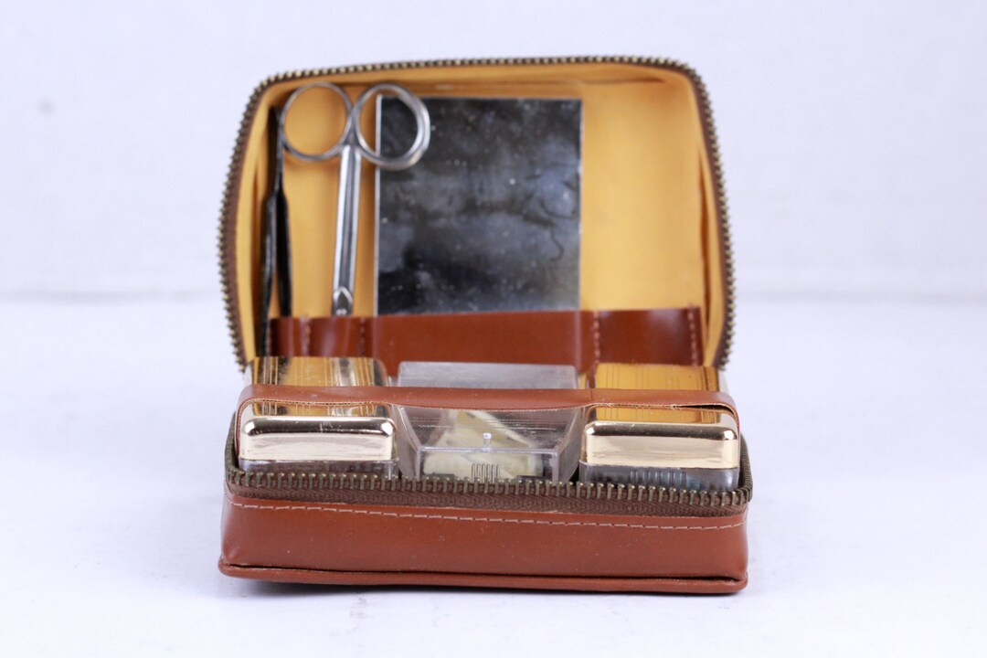 Vintage Travel Shaving Kit in Case, Chrome Shaving Kit, Travel Shaving ...