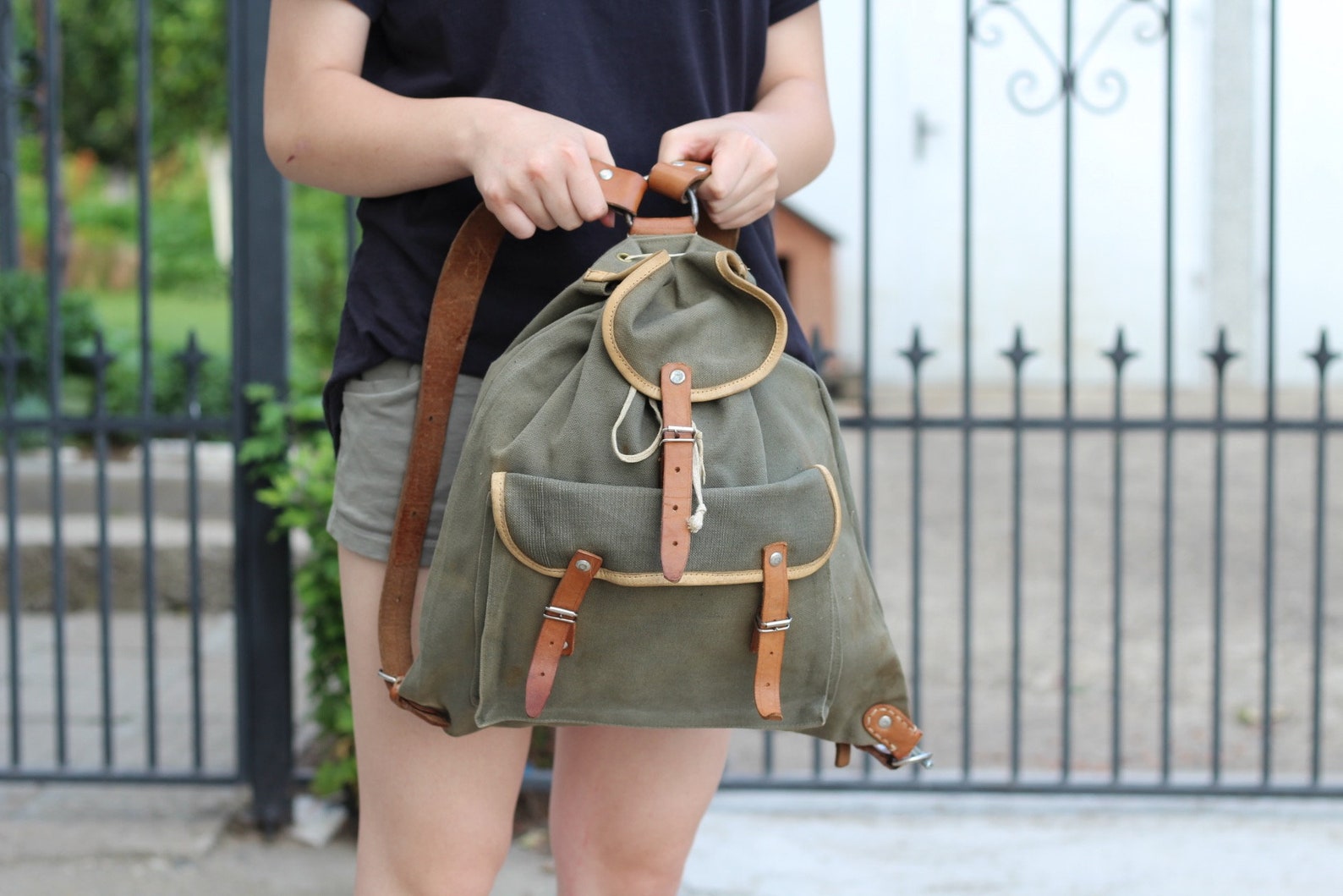 Canvas Backpack Tourist Backpack Vintage Backpack Green - Etsy