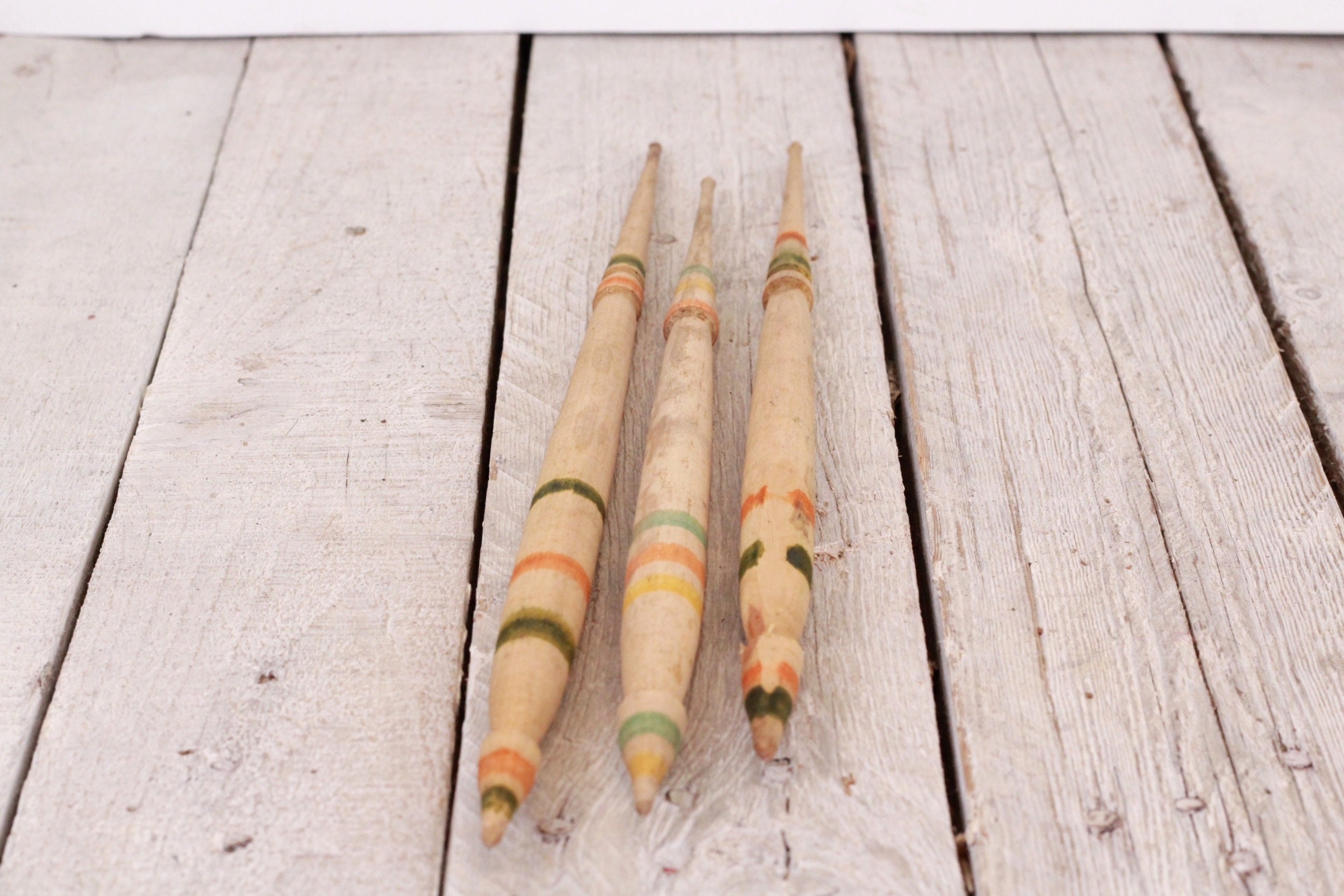 Vintage Wooden Spindles Set of 3 Wool Spinning Primitive | Etsy