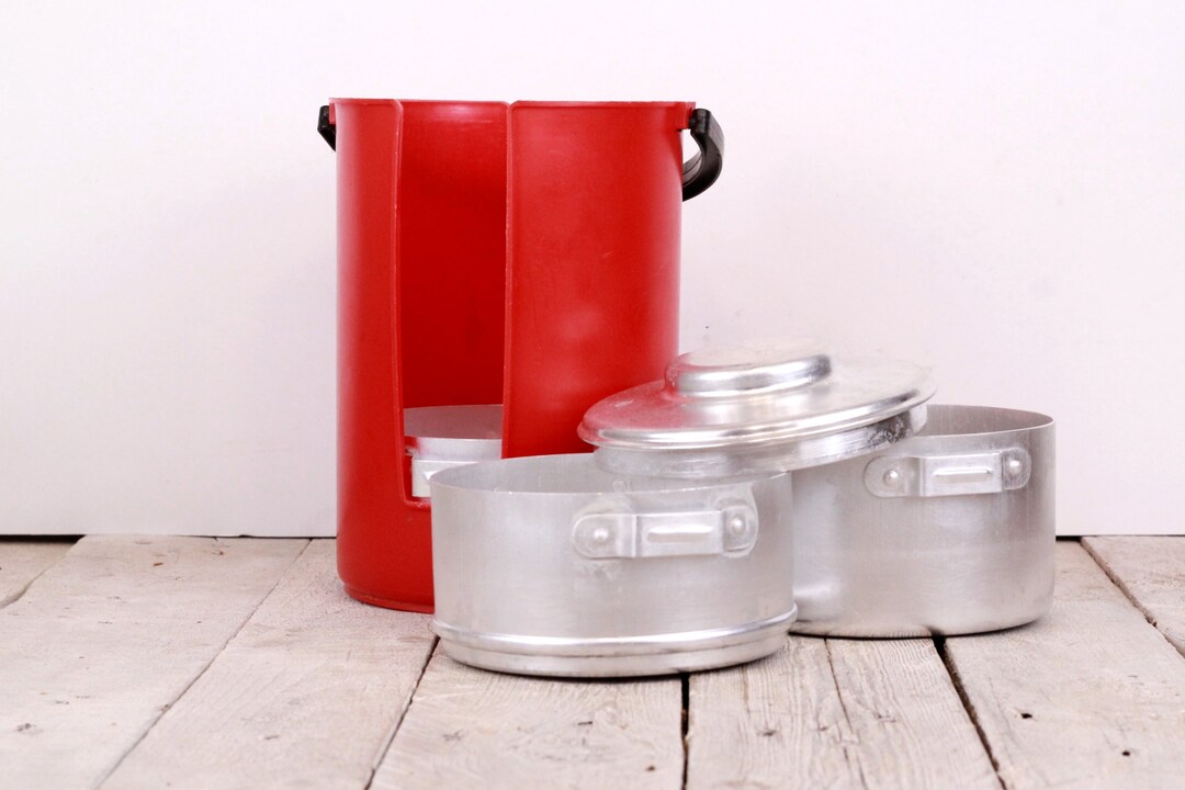 Vintage Lunch Box Bucket 3 in 1 Food Carrier Lunch Pail Camping Set ...