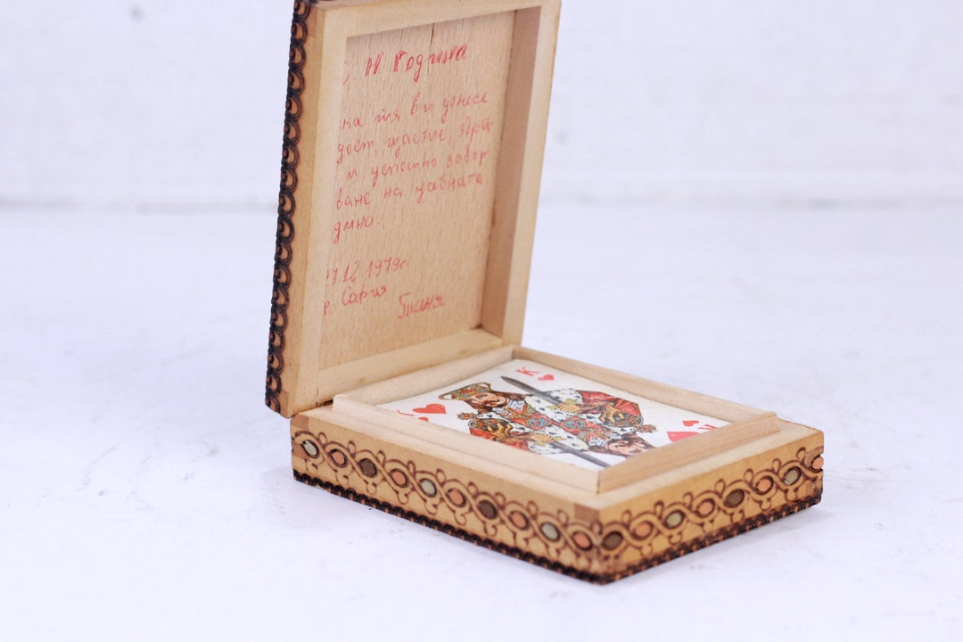 Vintage Playing Card Case, Wooden Card Case, Wood Card Box, Wooden Card ...