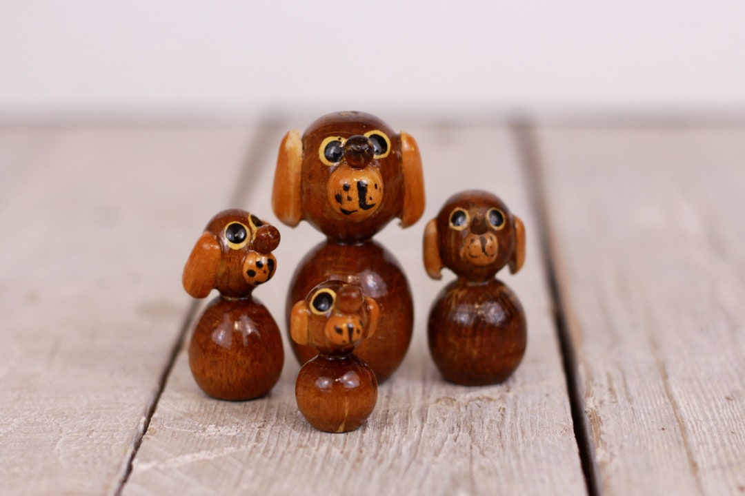 Vintage Four Handmade Dogs Small Figurines Wood Sculpture Kaj Bojesen ...