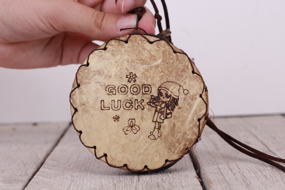 Vintage "good Luck" Round Coin Purse With Strap - Etsy