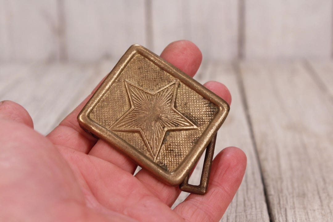 Vintage Brass Belt Buckle Star Brass Buckle Military Five Star Buckle ...