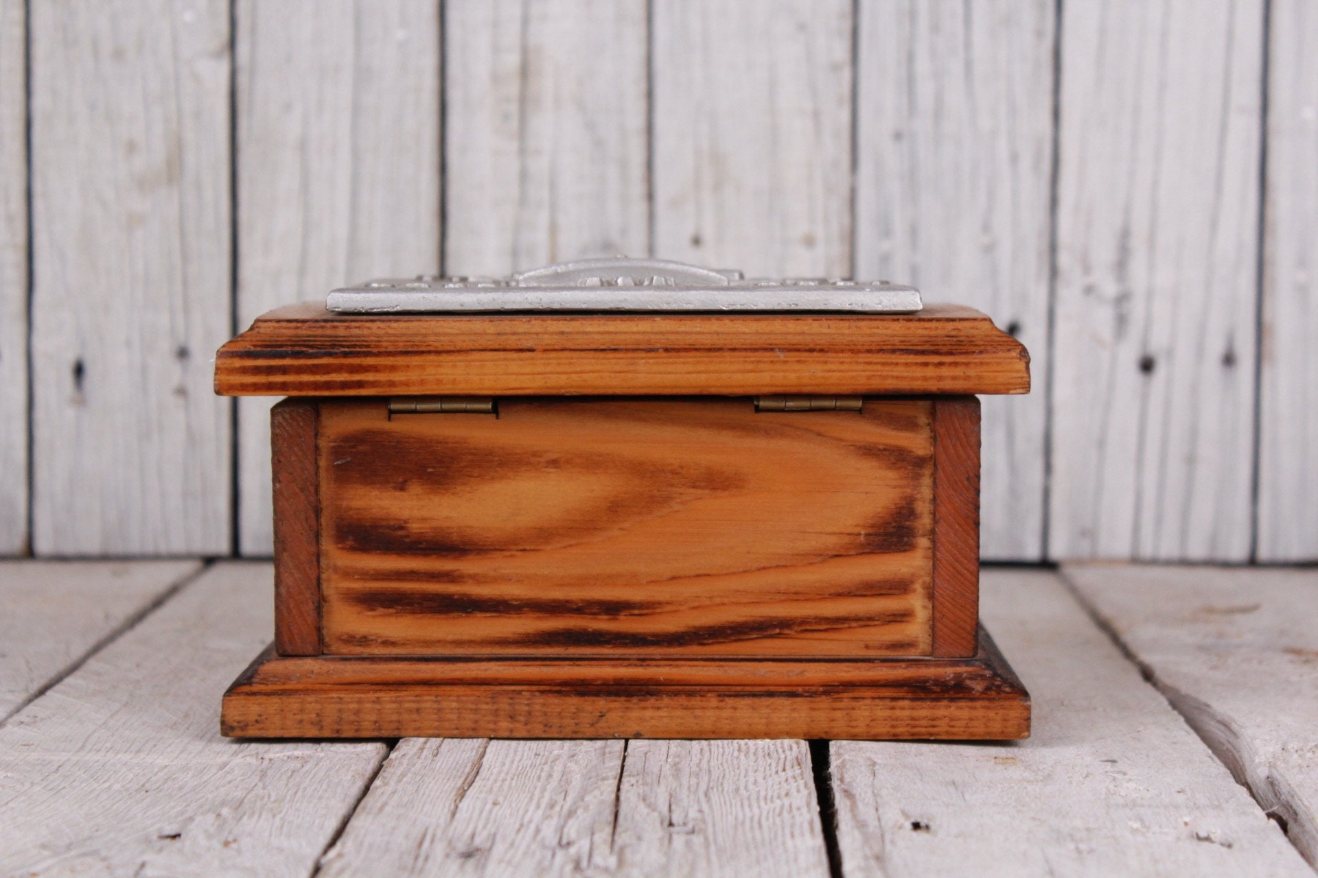 Vintage Small Wooden Box with Metal Ornate on Lid | Etsy