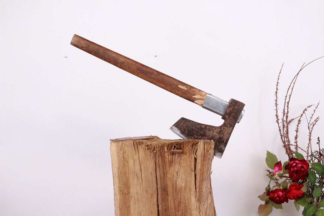 Vintage Iron Axe, Wrought Iron Axe, Hand Forged Axe, Iron Axe With Wood ...