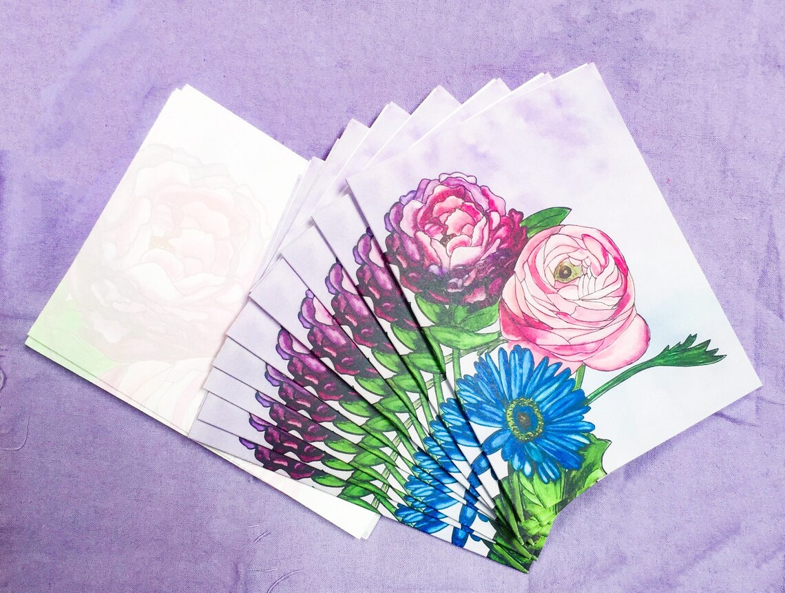 Flower Bouquet - Watercolor Greeting Card - Etsy