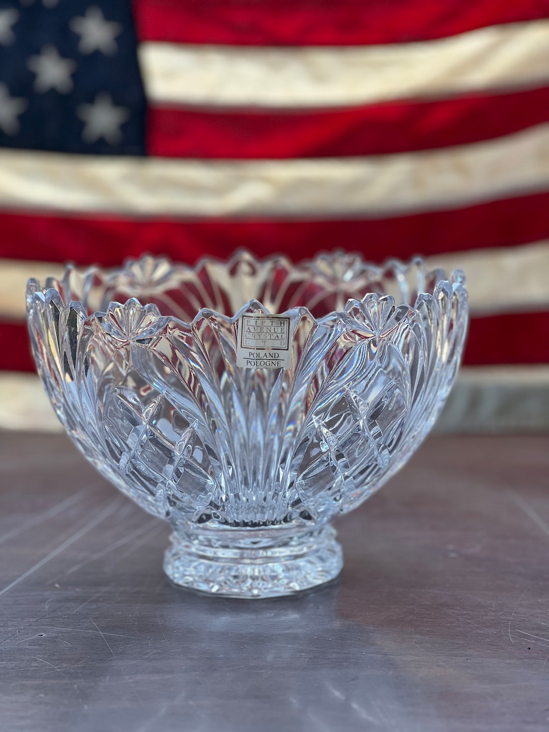 Fifth Avenue Handcut Full Lead Scallop Rim Crystal Serving Bowl Made in ...