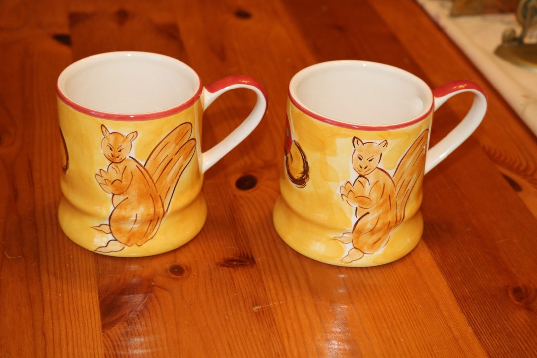April Cornell 2002 Squirrel Fall Leaves-10oz (2) Pair of Mugs - Etsy