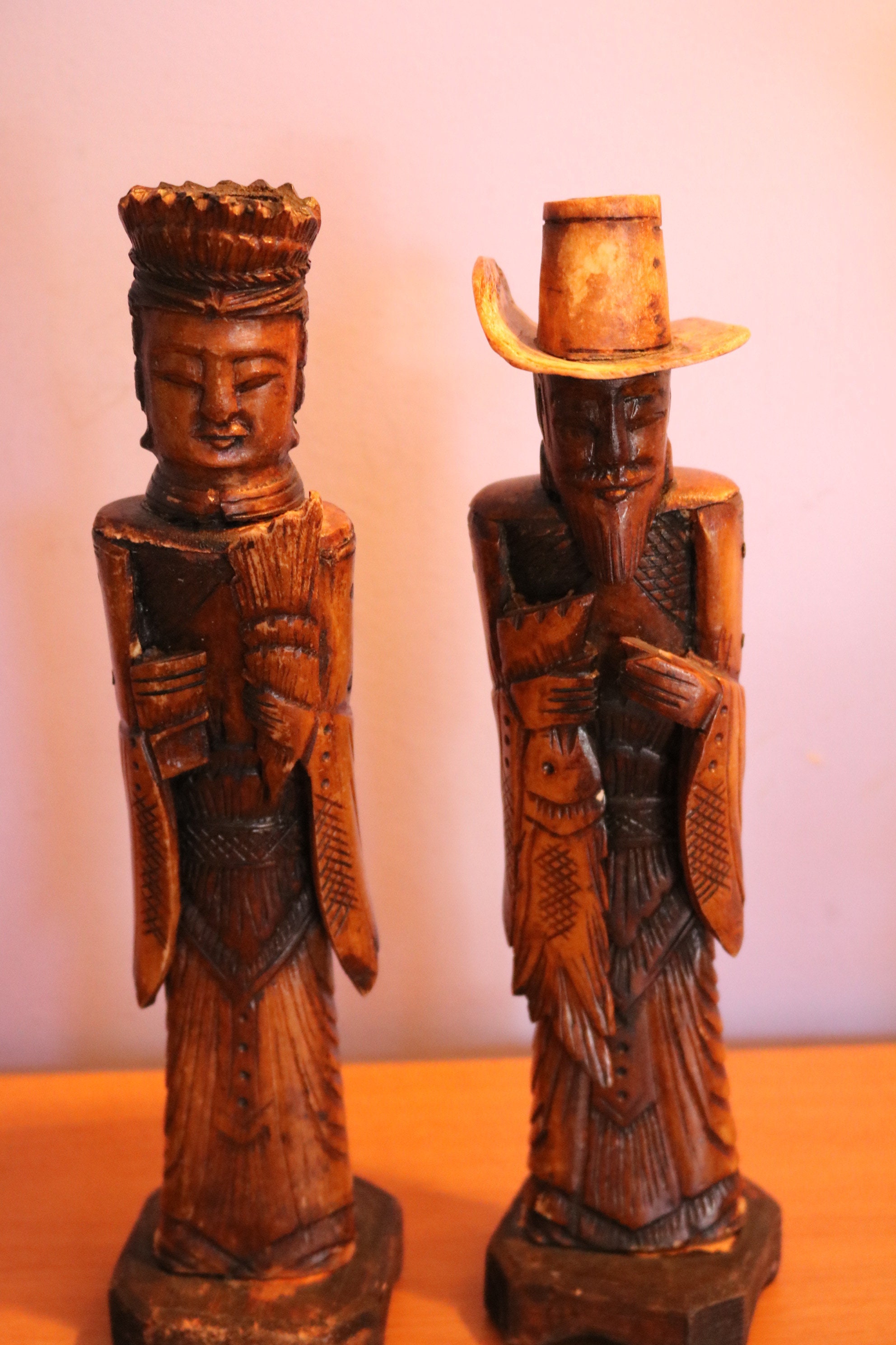 Antique Chinese Man and Woman Fisherman and Fisherwoman Bone Statue ...
