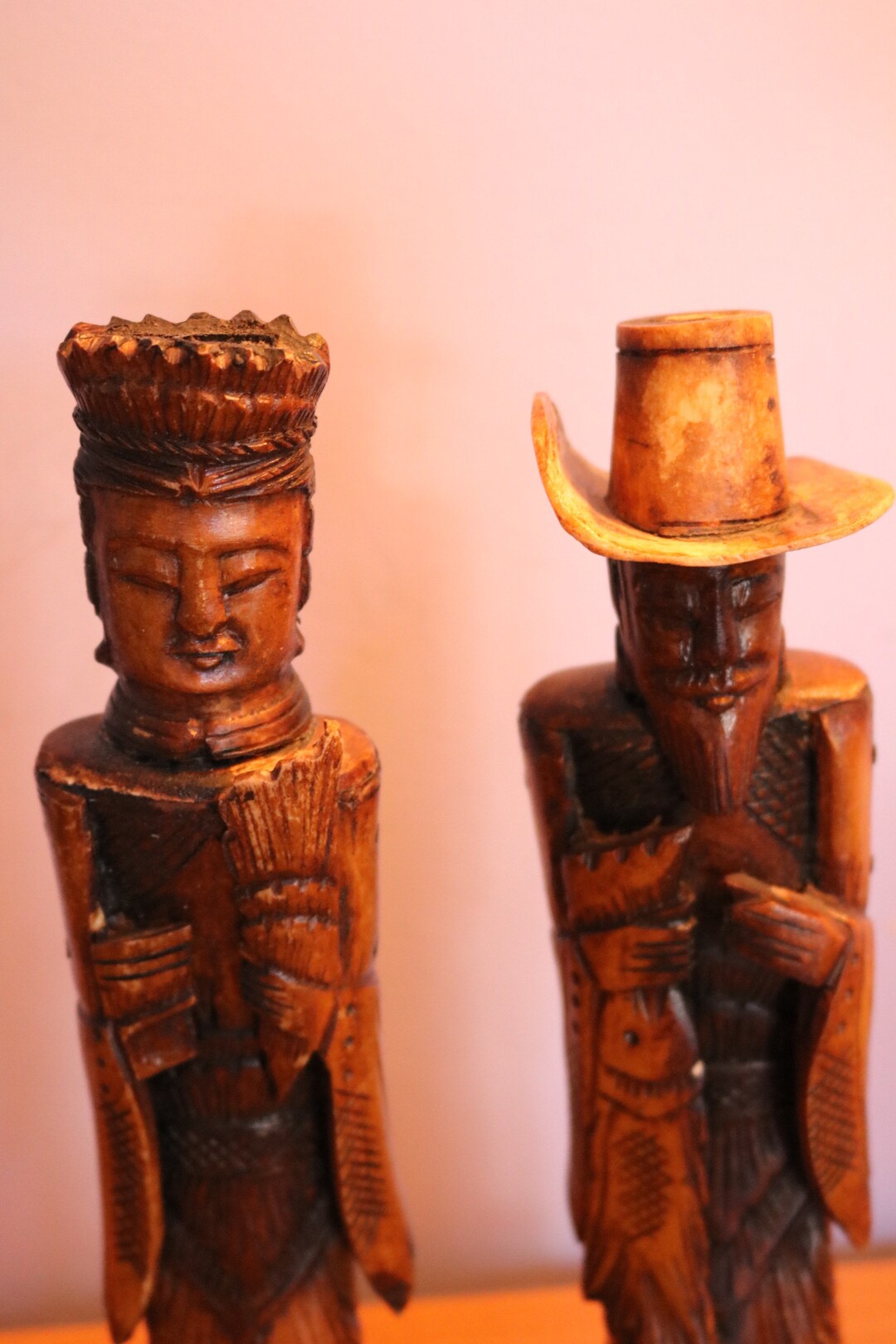 Antique Chinese Man and Woman Fisherman and Fisherwoman Bone Statue ...