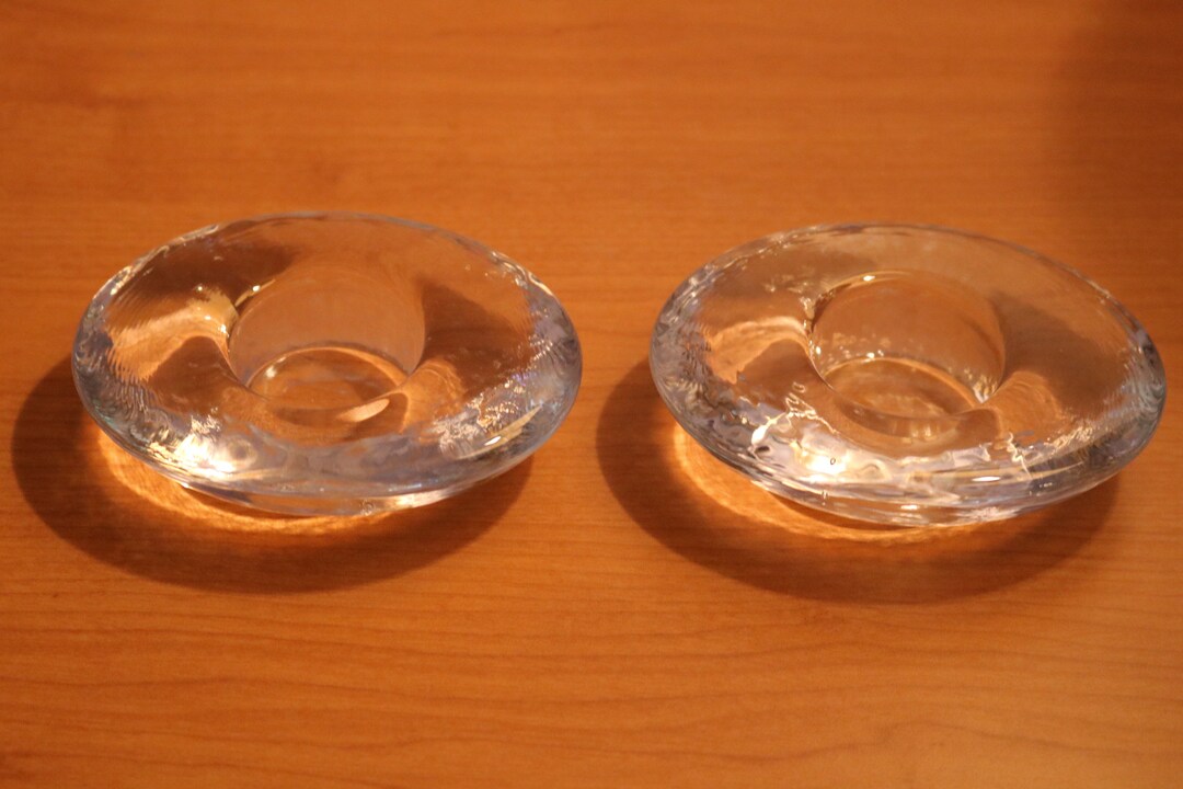 Pair of Simon Pearce Crystal Art Glass Tealight Votive Candle Holders ...