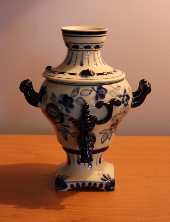 Vintage Ceramic Samovar Gzhel Painting Soviet Vintage | Etsy