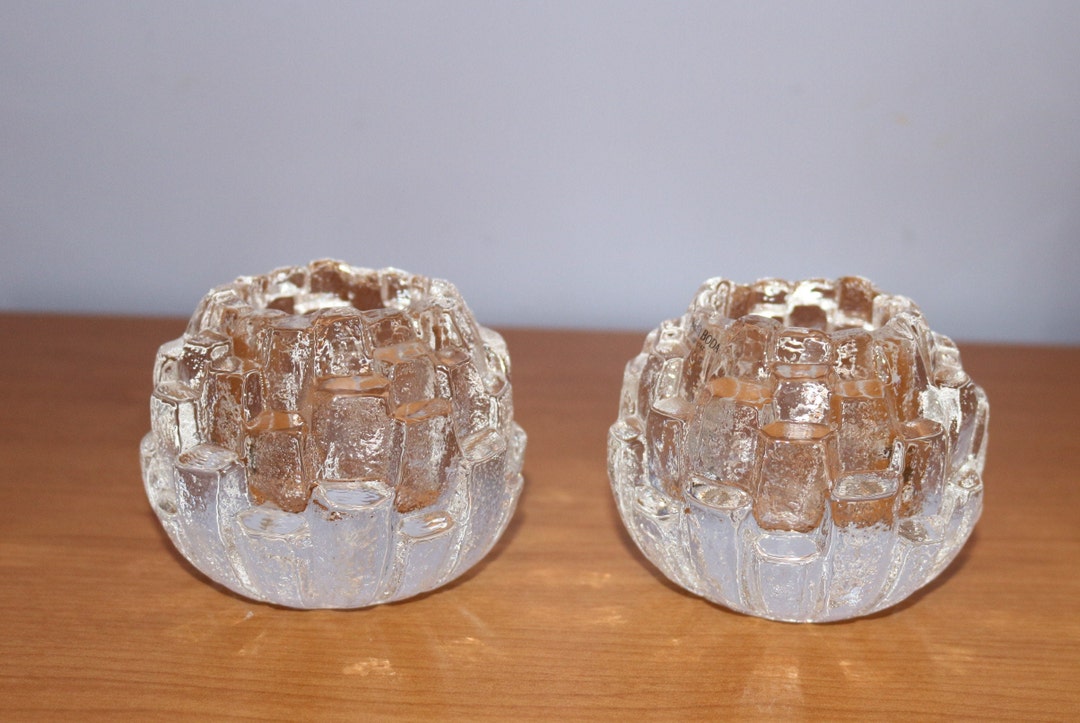 Vtg Kosta Boda Votive Candle Holders Glass Cubist Cube Optic Kosta Boda ...