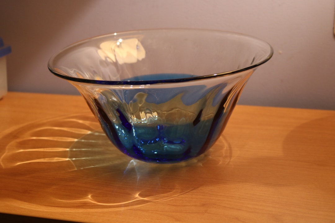 Vintage Richard Blenko Hand Blown Glass Blue Bowl - Etsy