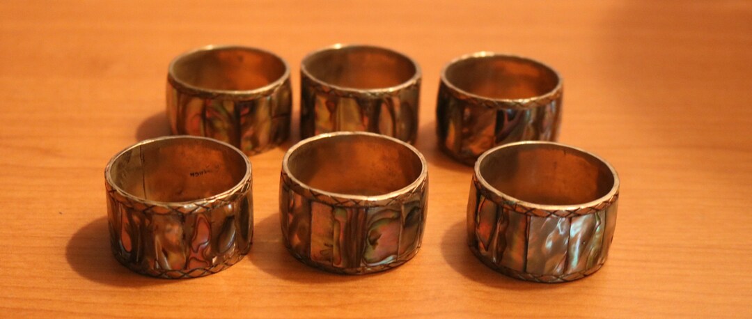 Vintage Alpaca Silver Abalone/mother of Pearl Round Napkin Ring/holder ...