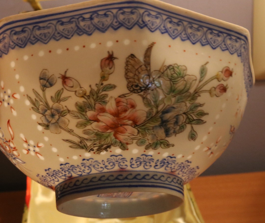 VINTAGE Asian Extra Thin Eggshell Porcelain Hand Painted Bowl in Box ...