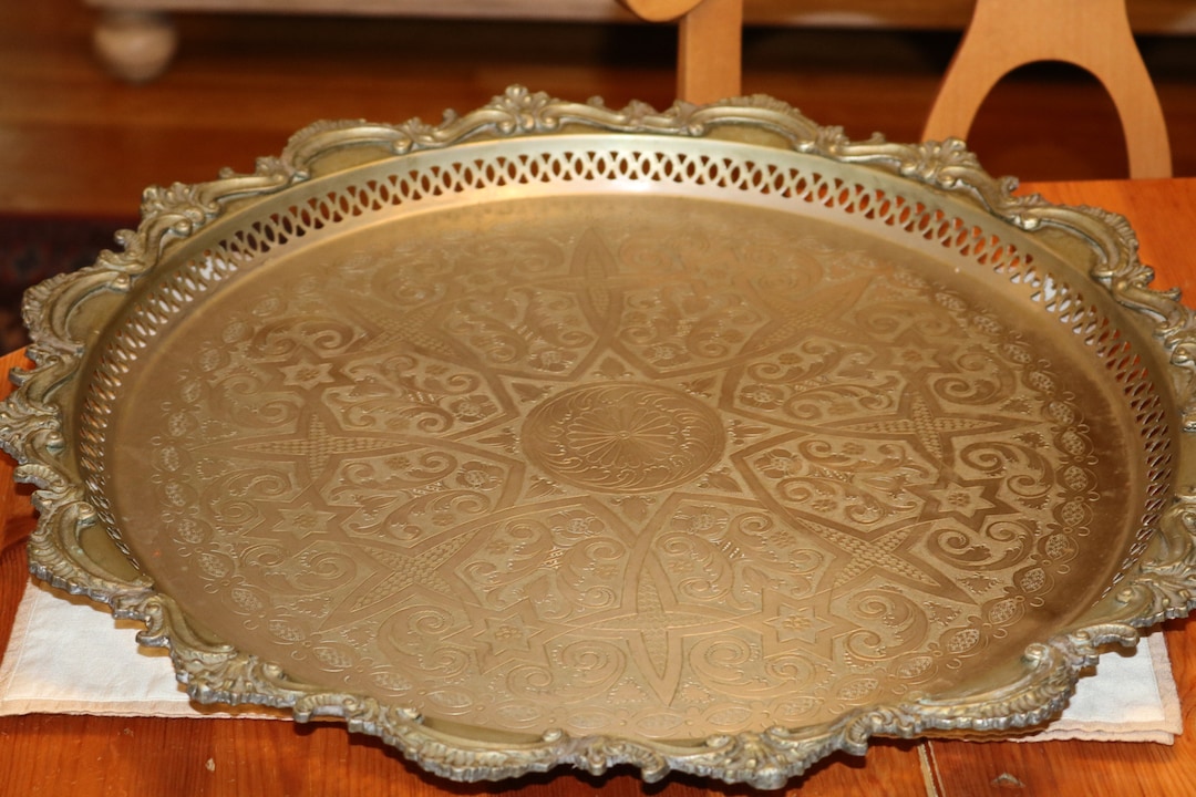 Antique Moroccan Tray, Islamic Engraved Tray, Large Silver Tray Morocco ...