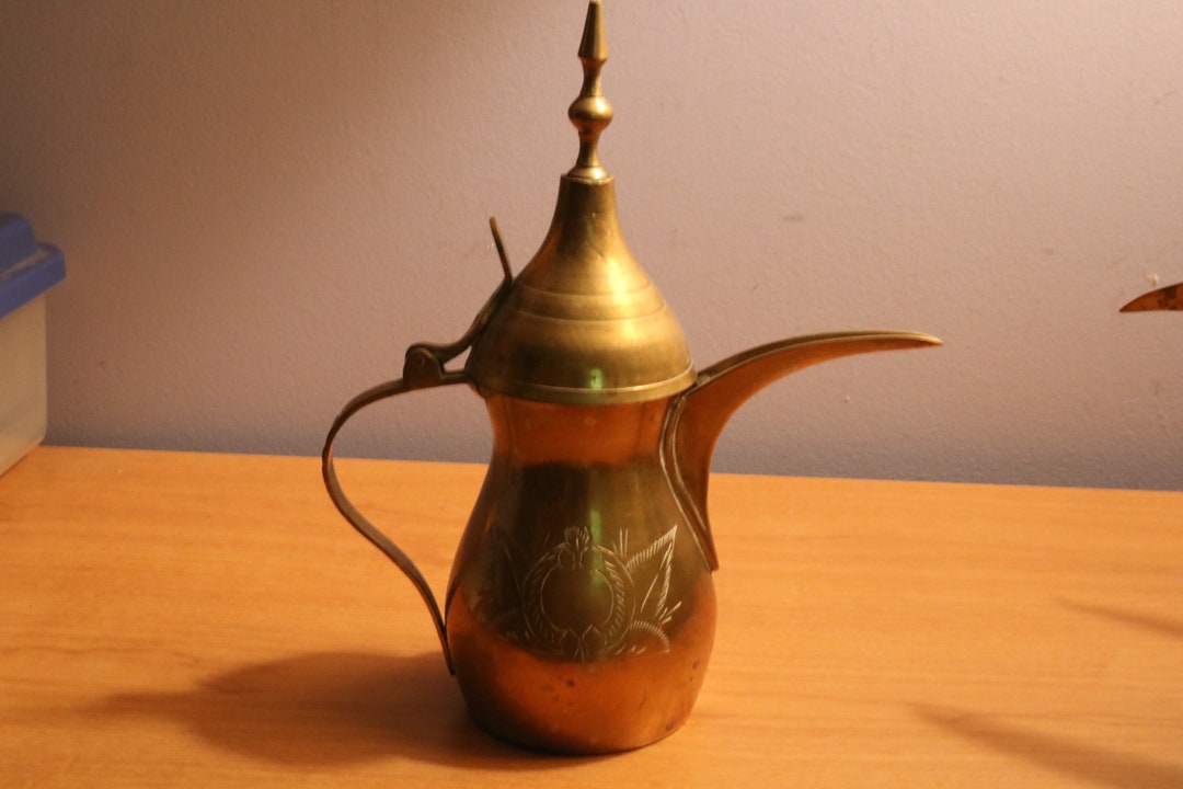 Solid Brass Vintage Dallah Coffee Pot – Islamic Brass Small Pitcher ...