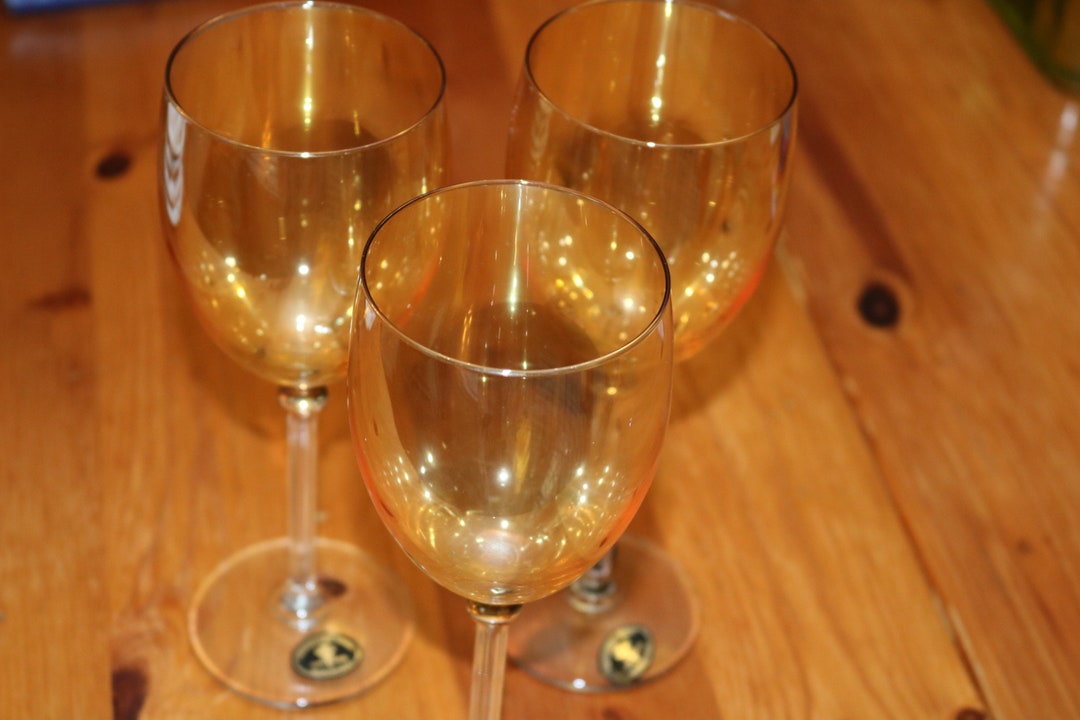 Set of 3 - Cristalleria Fumo Wine Glasses Gold Handmade Italy Brand New ...