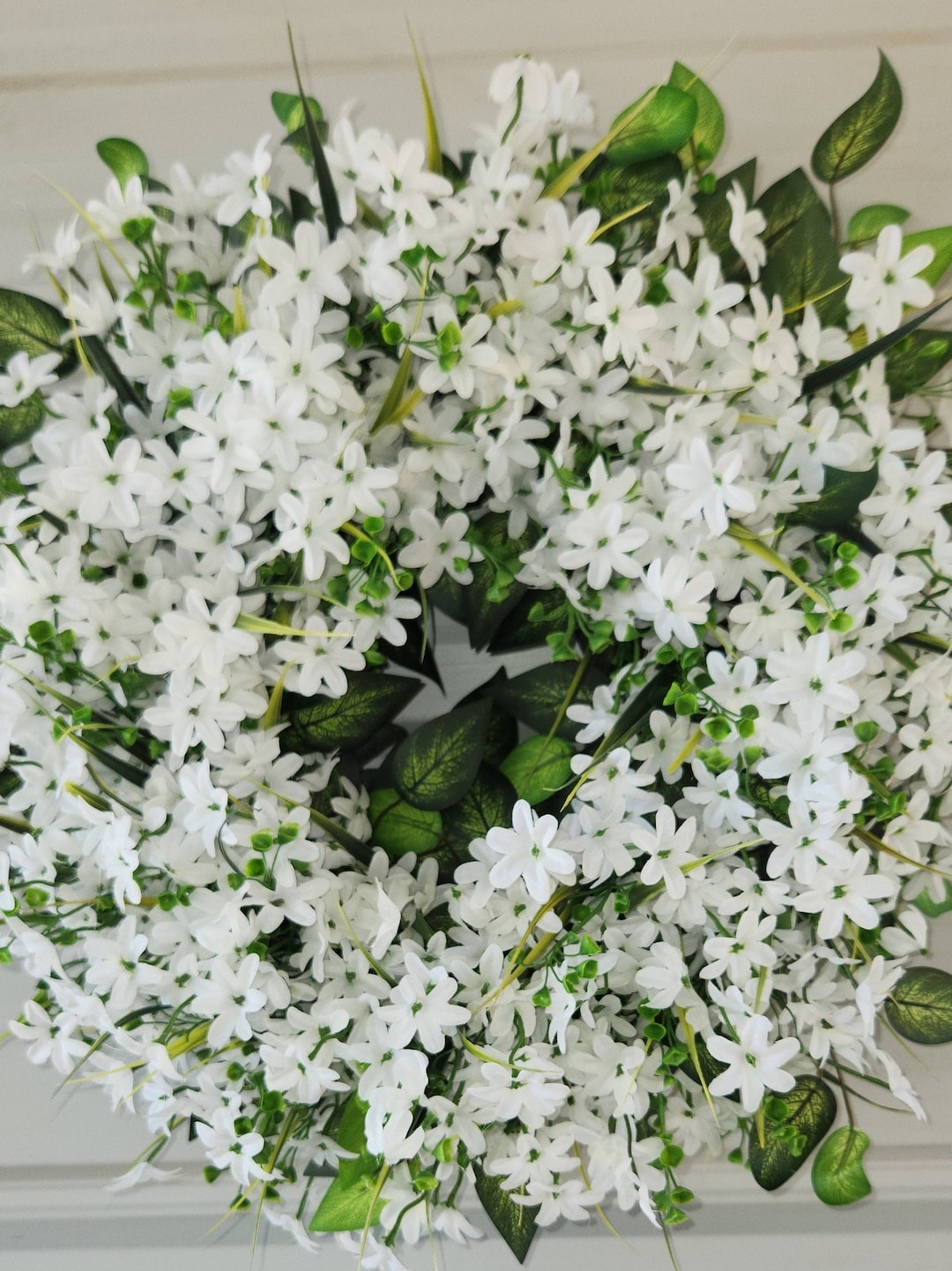 White Blossom Wreath: Ficus Greenery, Spring Decor (21" Diameter) - Etsy