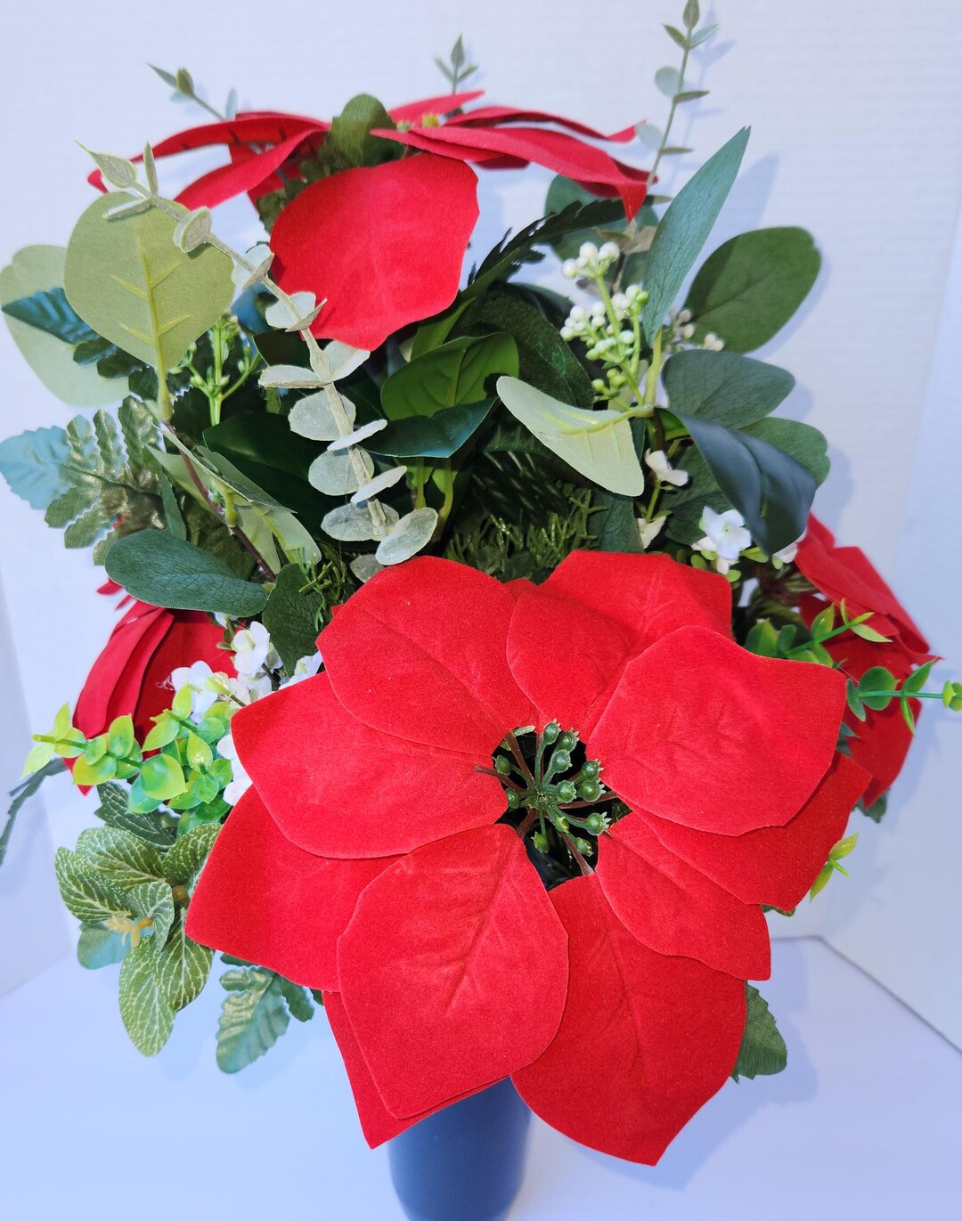 Red Poinsettia Large Cone Cemetery Arrangement, Ghristmas Large ...