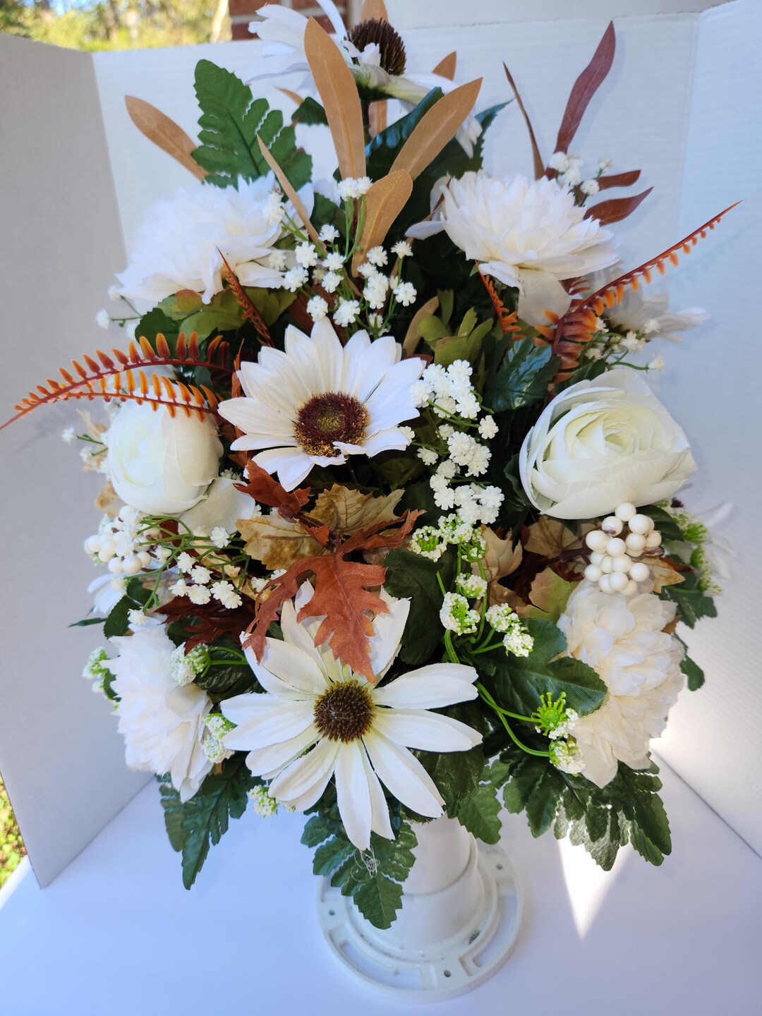 Cream Colored Fall Cemetery Arrangement. Graveside Arrangement ...