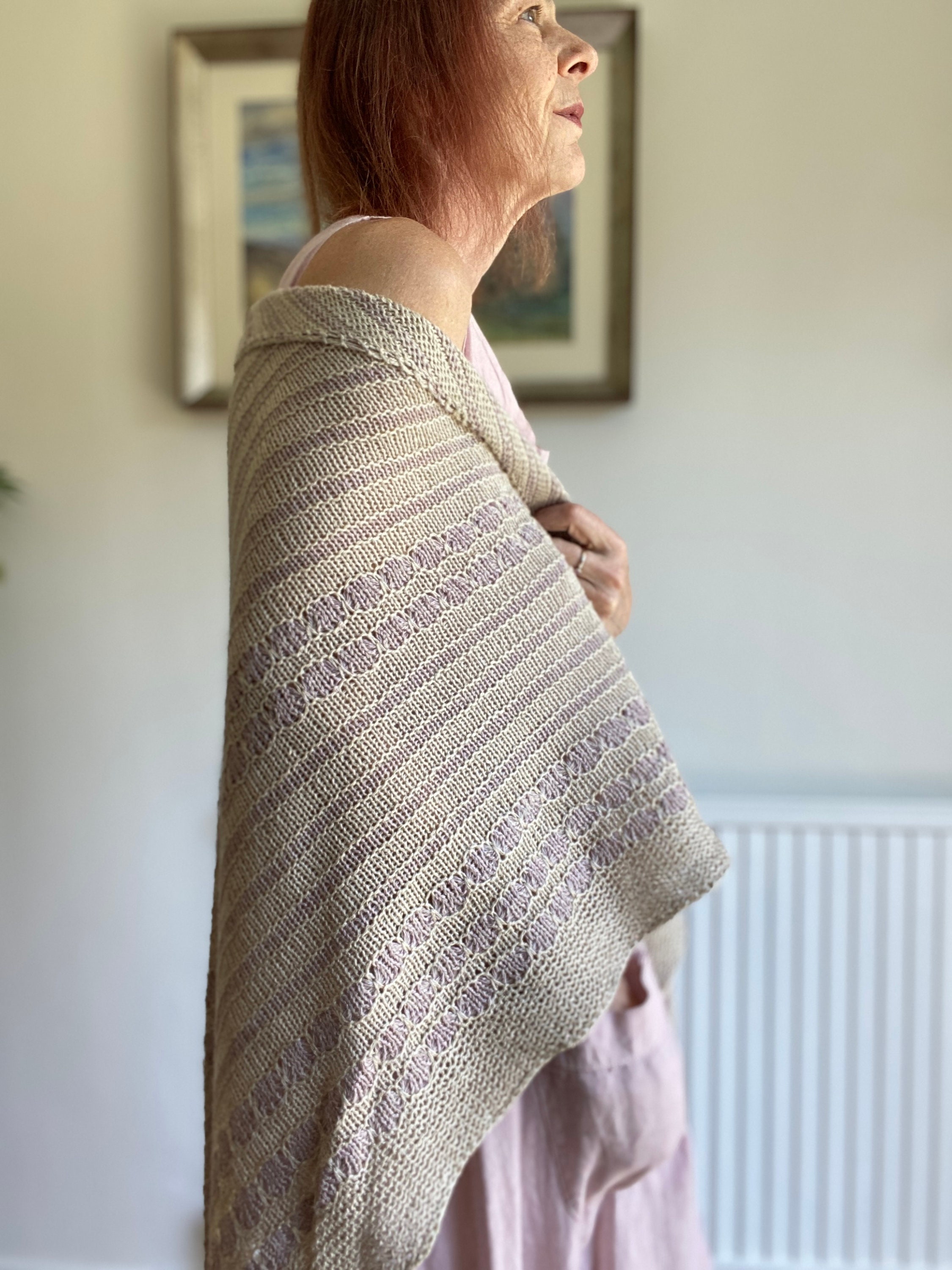 Hand Knitted Oversized Shoulder Shawl Striped & Textured Shoulder Shawl ...