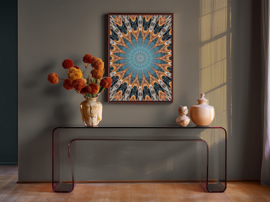 Teal Boho Art Fractal Art for Yoga Studio Meditation Wall Art DMT ...