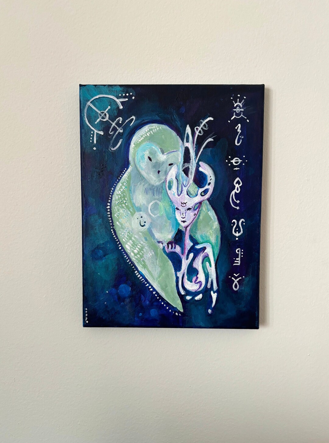 Alien Owl Original Acrylic Painting on Canvas Surreal Owl Wall Art ...