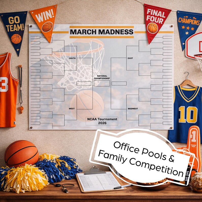 March Madness Bracket Printable 2026 NCAA Tournament Large Wall Poster ...