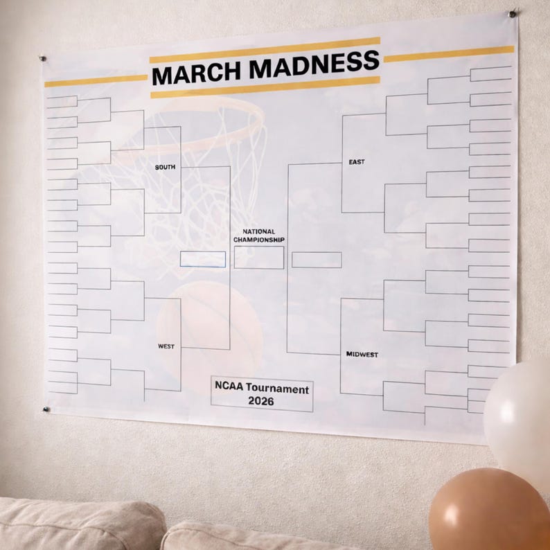 March Madness Bracket Printable 2026 NCAA Tournament Large Wall Poster ...