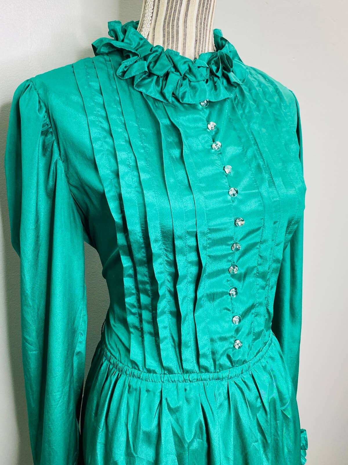 Vintage Pleated Ruffle Trim Secretary Dress Womens Large Vibrant Femme ...
