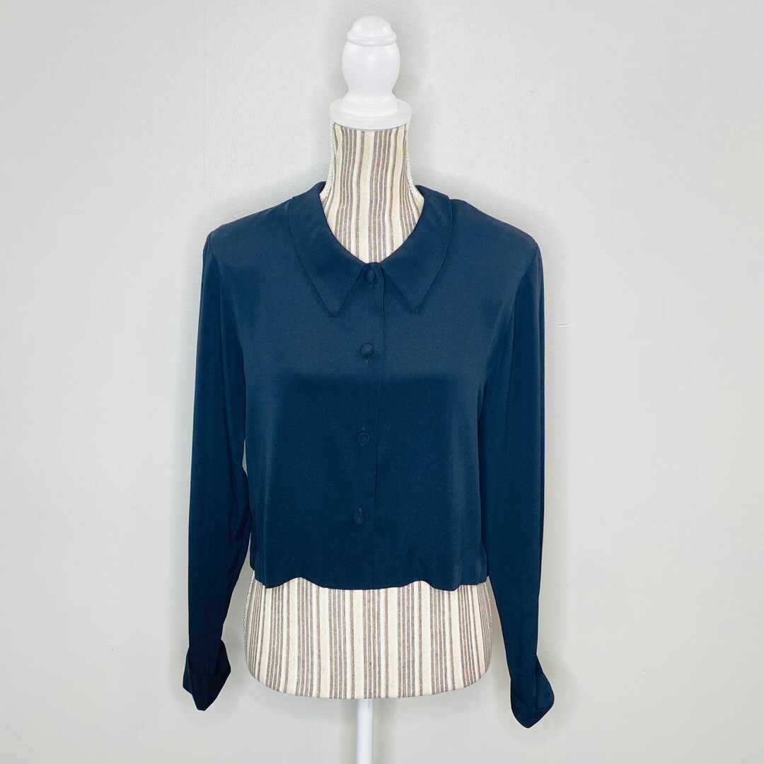 Vintage Carroll Reed Black Button up Pleated Back Top Women Sz 4 Twee ...