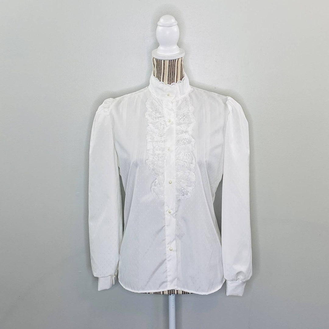 Vintage Cindy Collins Lace Ruffle High Nick Button up Top - Etsy