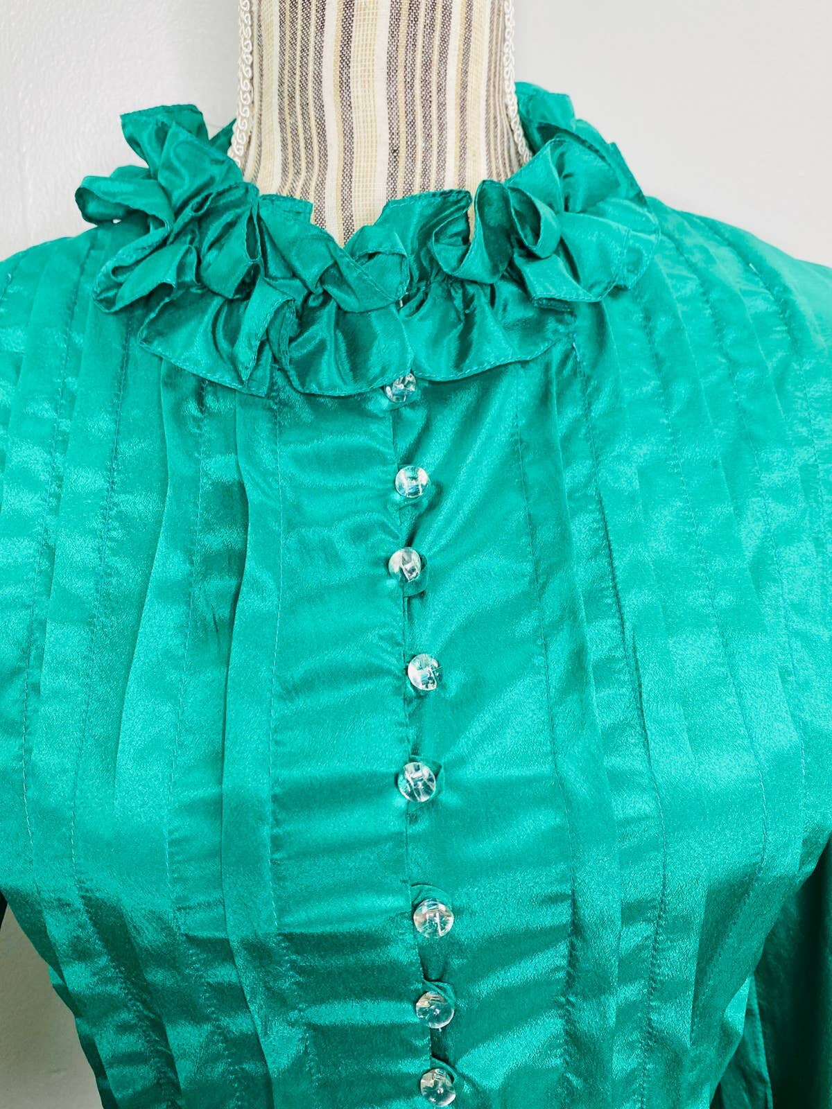 Vintage Pleated Ruffle Trim Secretary Dress Womens Large Vibrant Femme ...