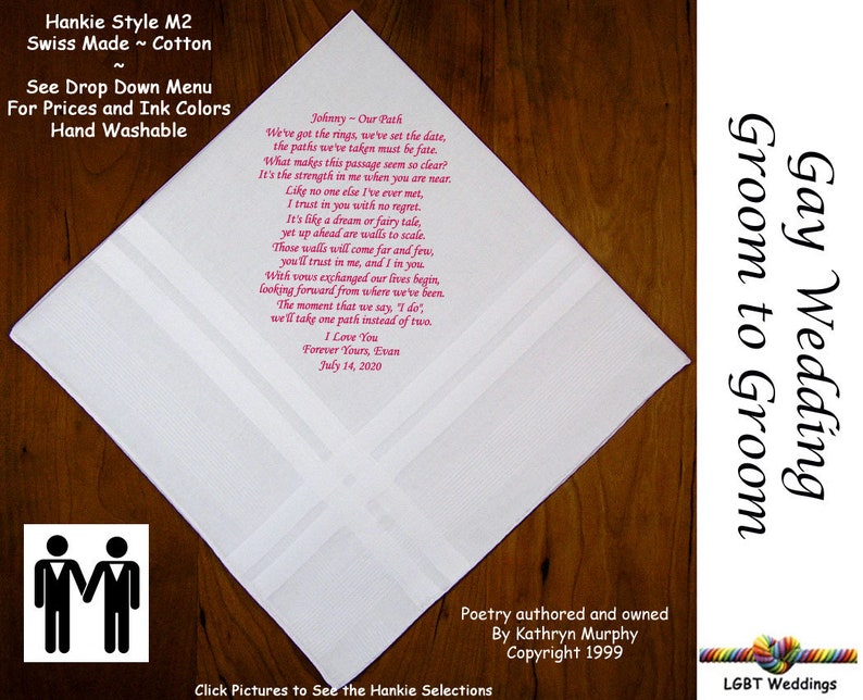 Gay Wedding Groom To Groom Wedding Hankie W Printed Poem Etsy