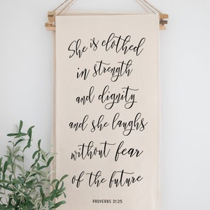 Hanging Scroll Banner | She is Clothed - Etsy