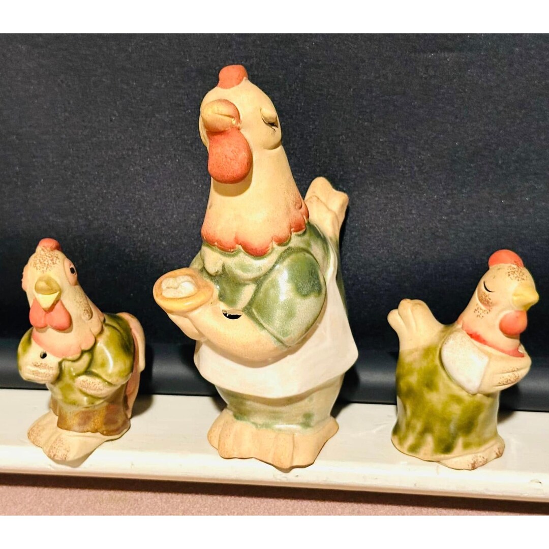 Vintage Chicken Rooster Family Figurines Hand Painted - Etsy
