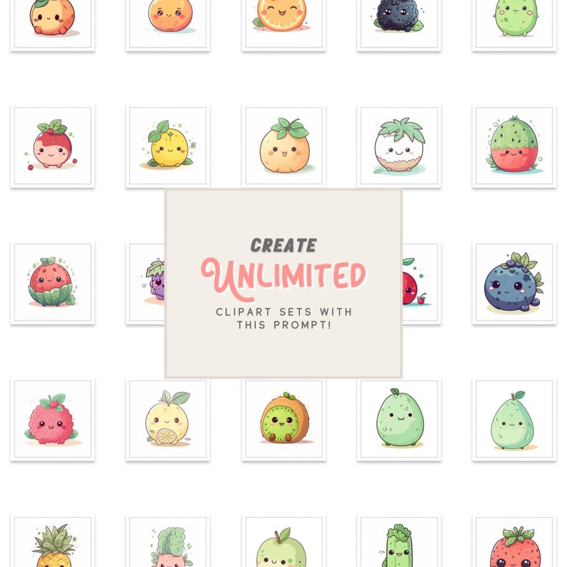Midjourney Prompts for Kawaii Fruit and Vegetables Clipart, Food Prompt ...